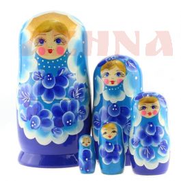 Matryoshka 5 pcs medium - blue and light blue flowers